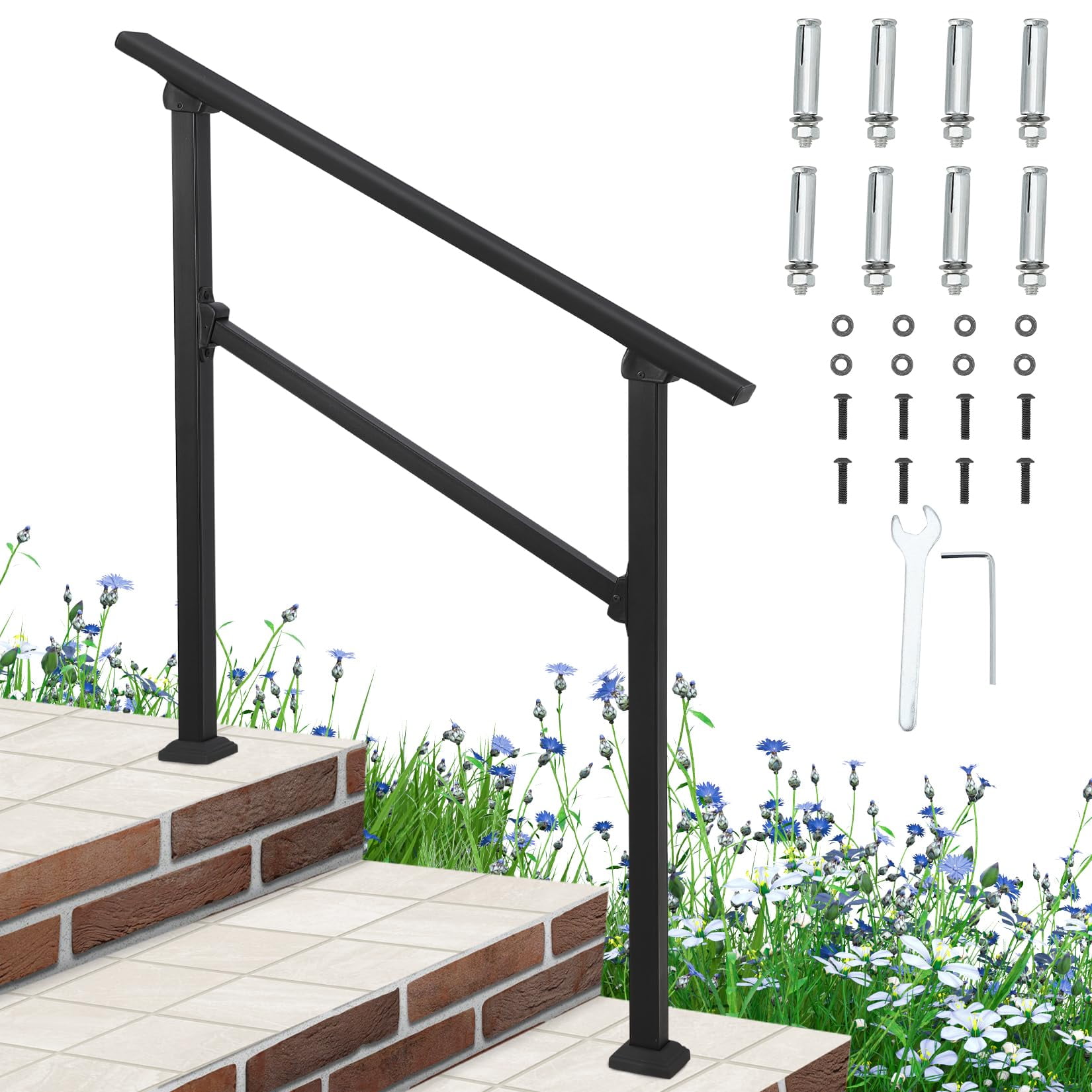Handrails for Outdoor Steps, 3/4/5/6 Step Handrail Fit Outdoor Stair ...