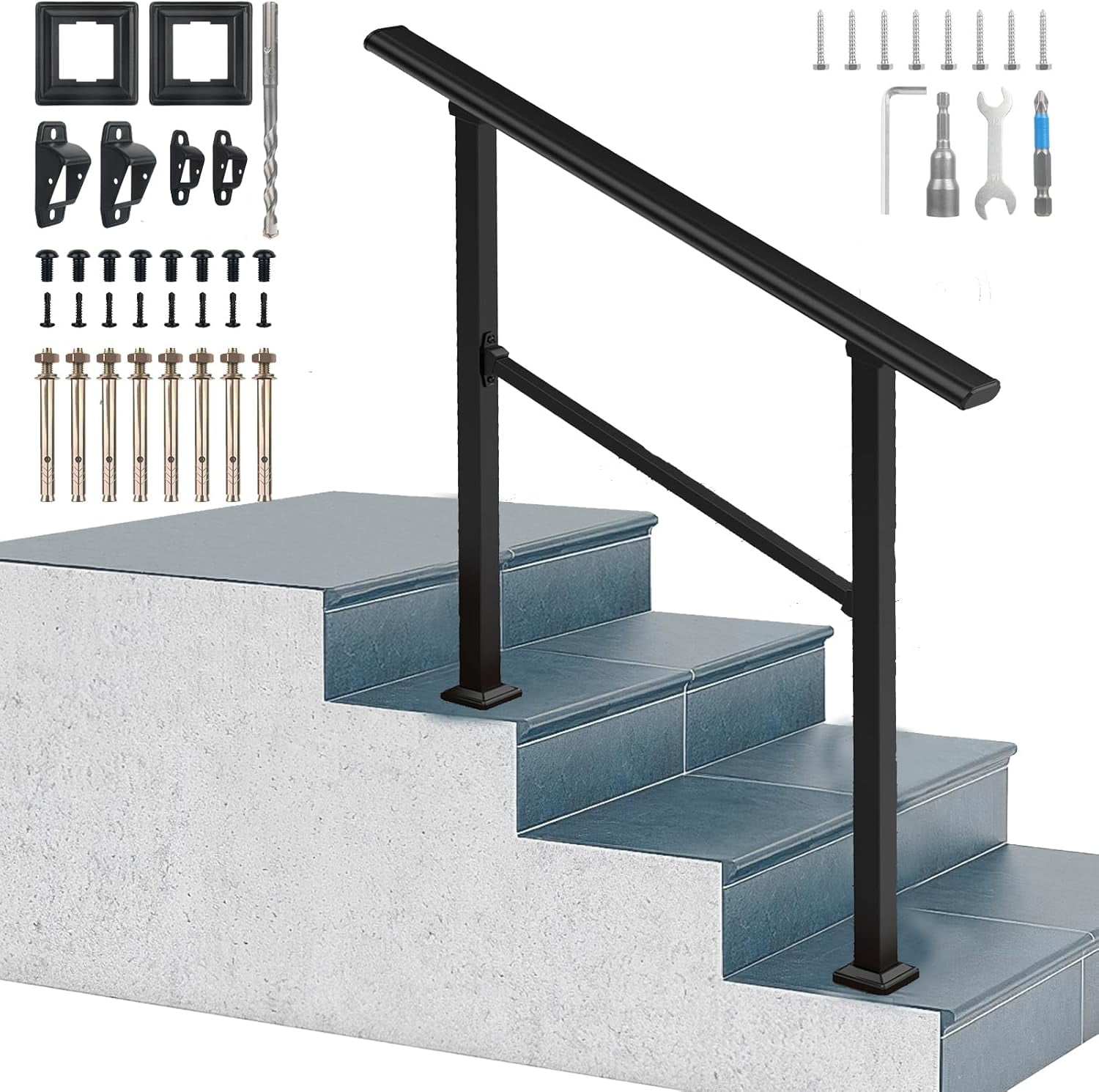 Handrails for Outdoor Steps, 3 Step Fit 2 or 3 Steps Outdoor Stair ...