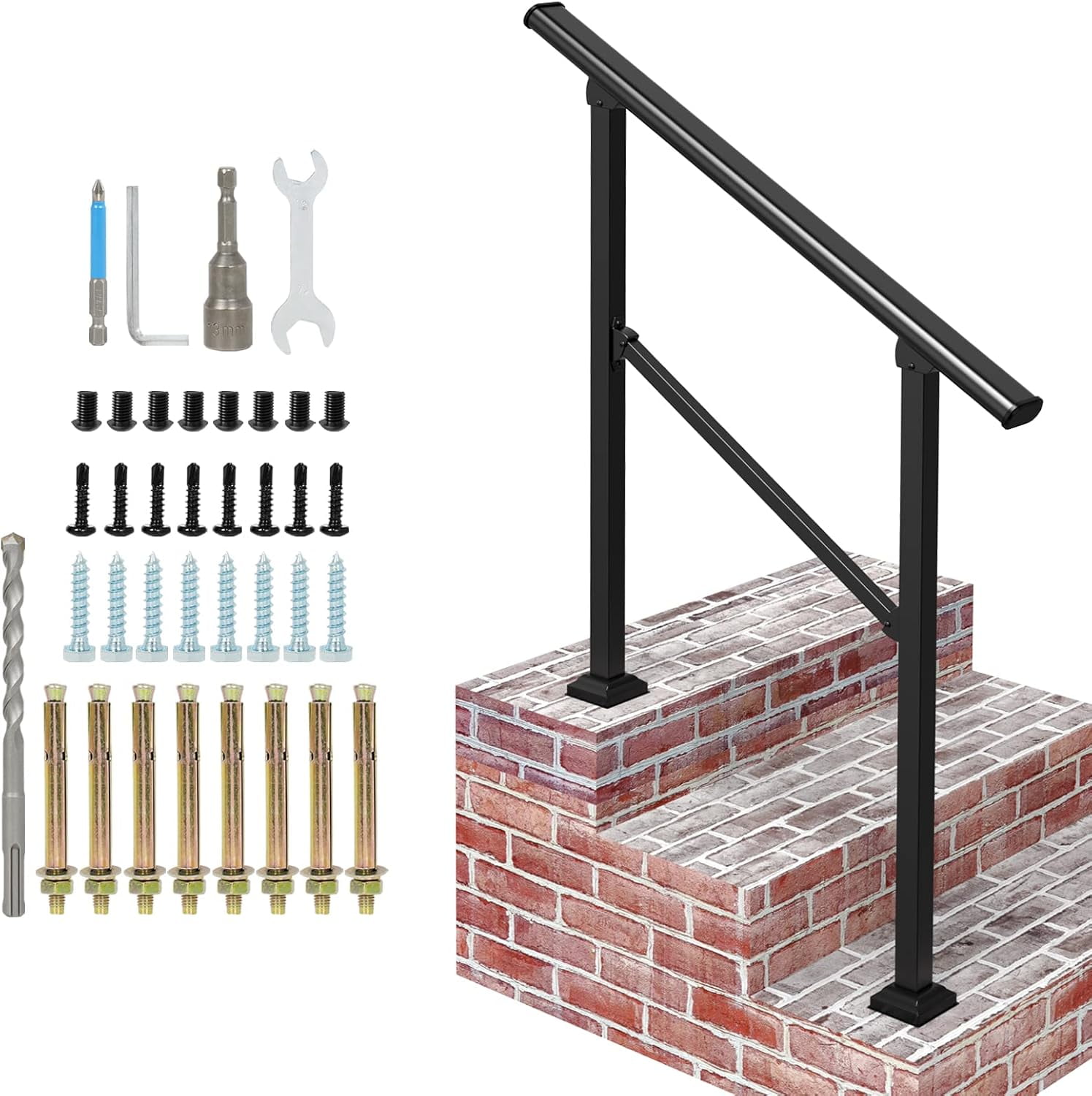 Handrails for Outdoor Steps, 3 Step Hand Rail Fit 2 or 3 Steps Outdoor ...