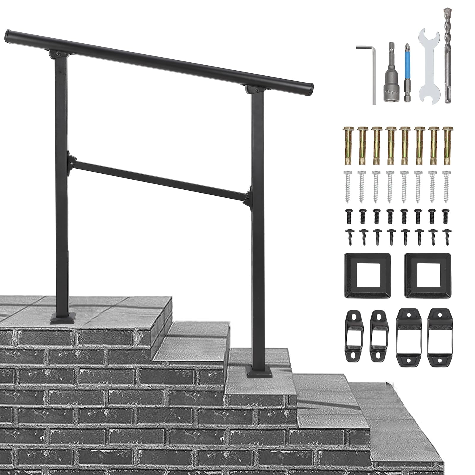 Handrails for Outdoor Steps, 3 Step Handrail Fit 2 or 3 Steps Outdoor ...