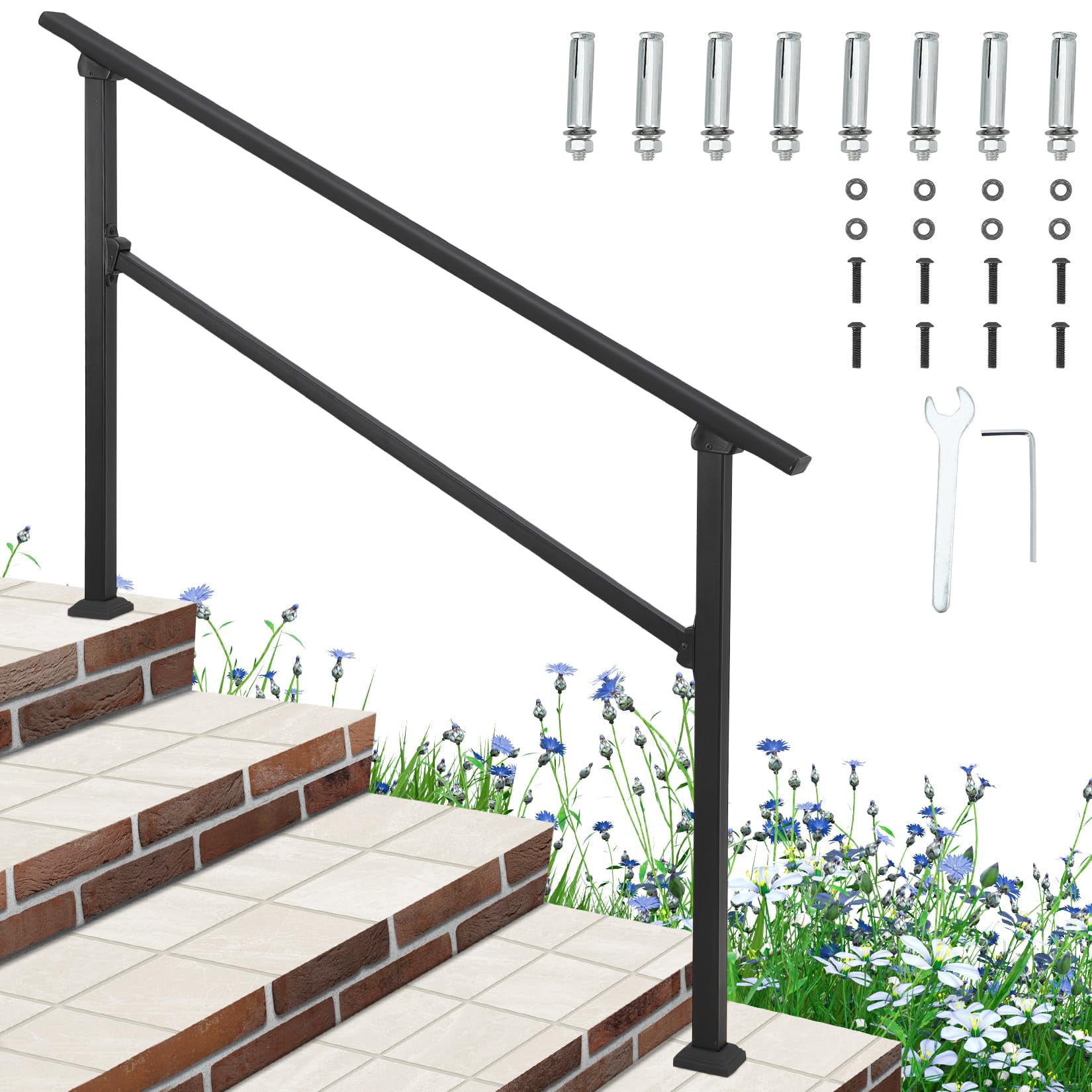 Handrails for Outdoor Steps, 3 Step Handrail Fit 2 or 3 Steps Outdoor ...