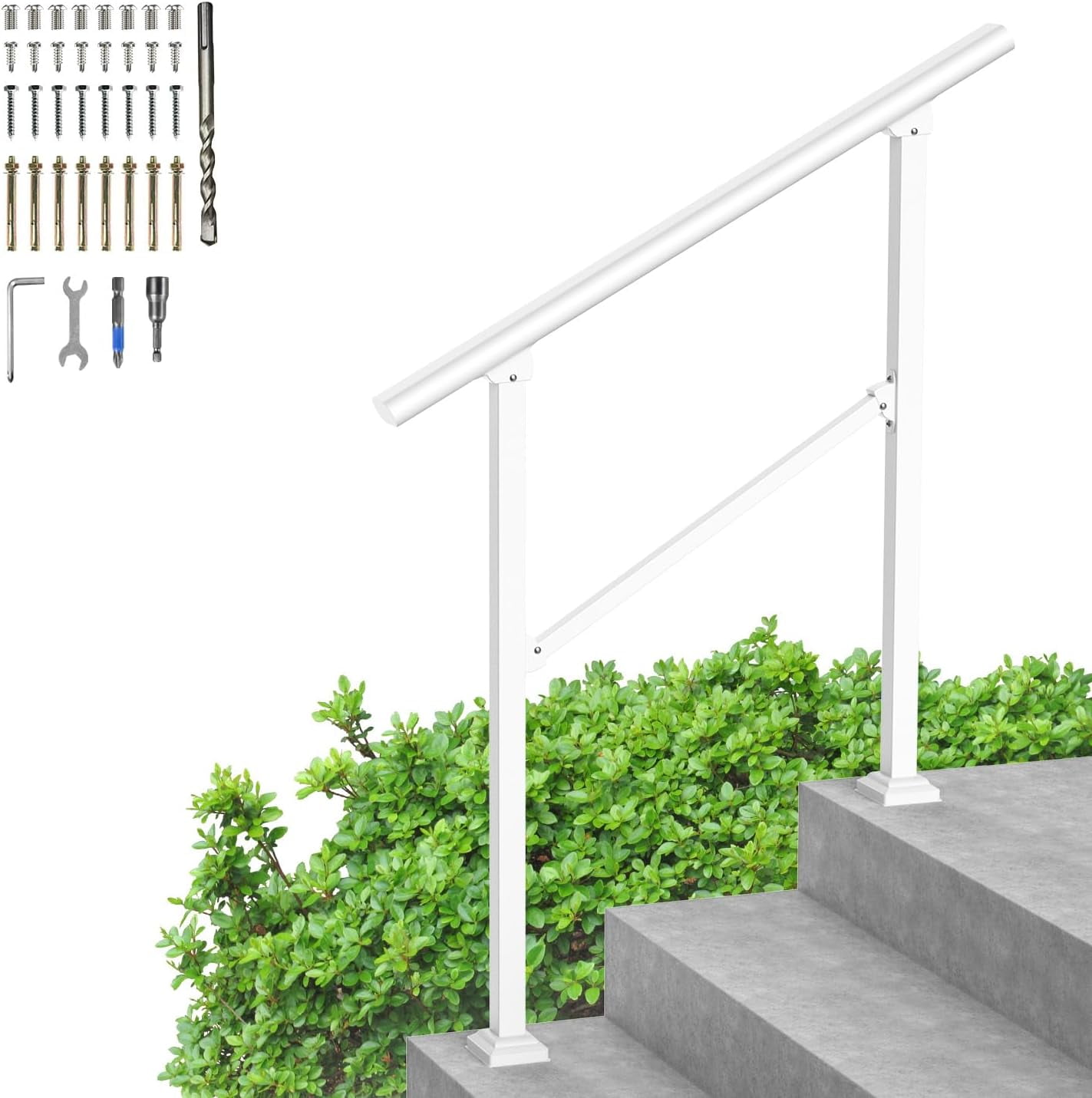 Handrails for Outdoor Steps, 3 Steps Wrought Iron Stair Railing for ...
