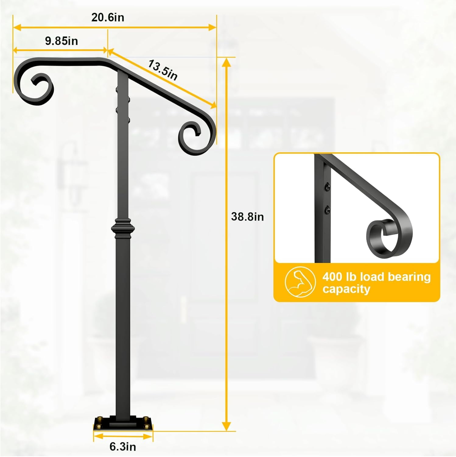 Handrails for Outdoor Steps, 38.8" Single Post handrail Fit 1-2 Steps ...