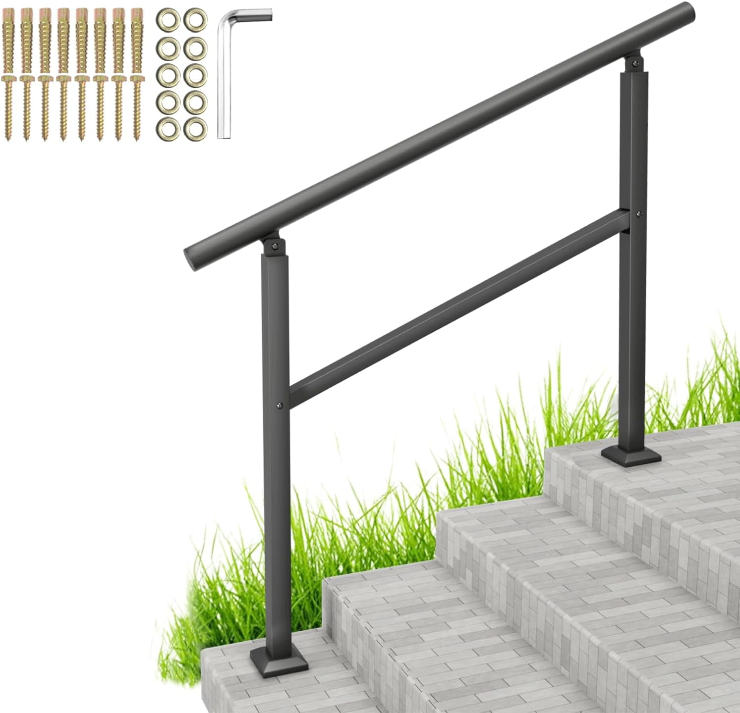 Handrails for Outdoor Steps, 4 Step Handrail Fits 0 to 4 Steps Aluminum ...