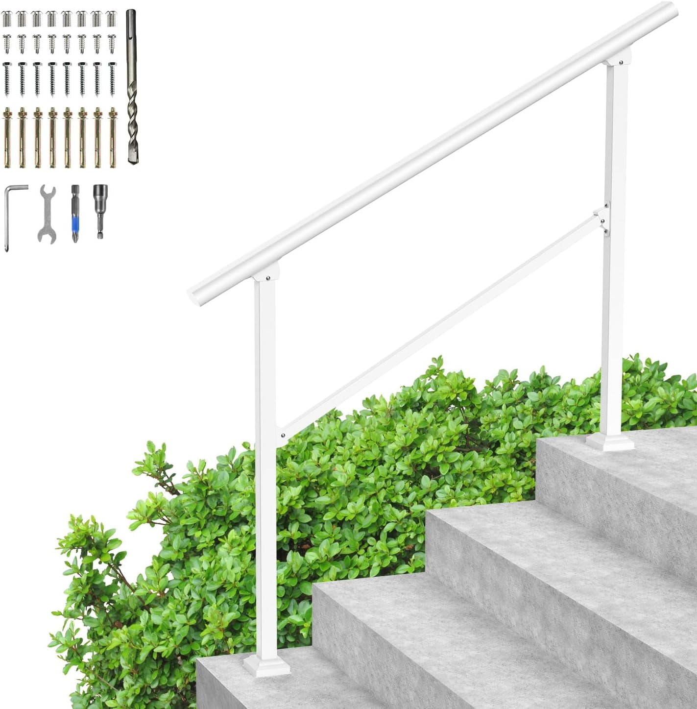 Handrails for Outdoor Steps, 4 Steps Wrought Iron Stair Railing for ...