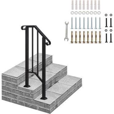 BaytoCare Outdoor Porch 4-Step Metal Handrails, Black Wrought Iron ...