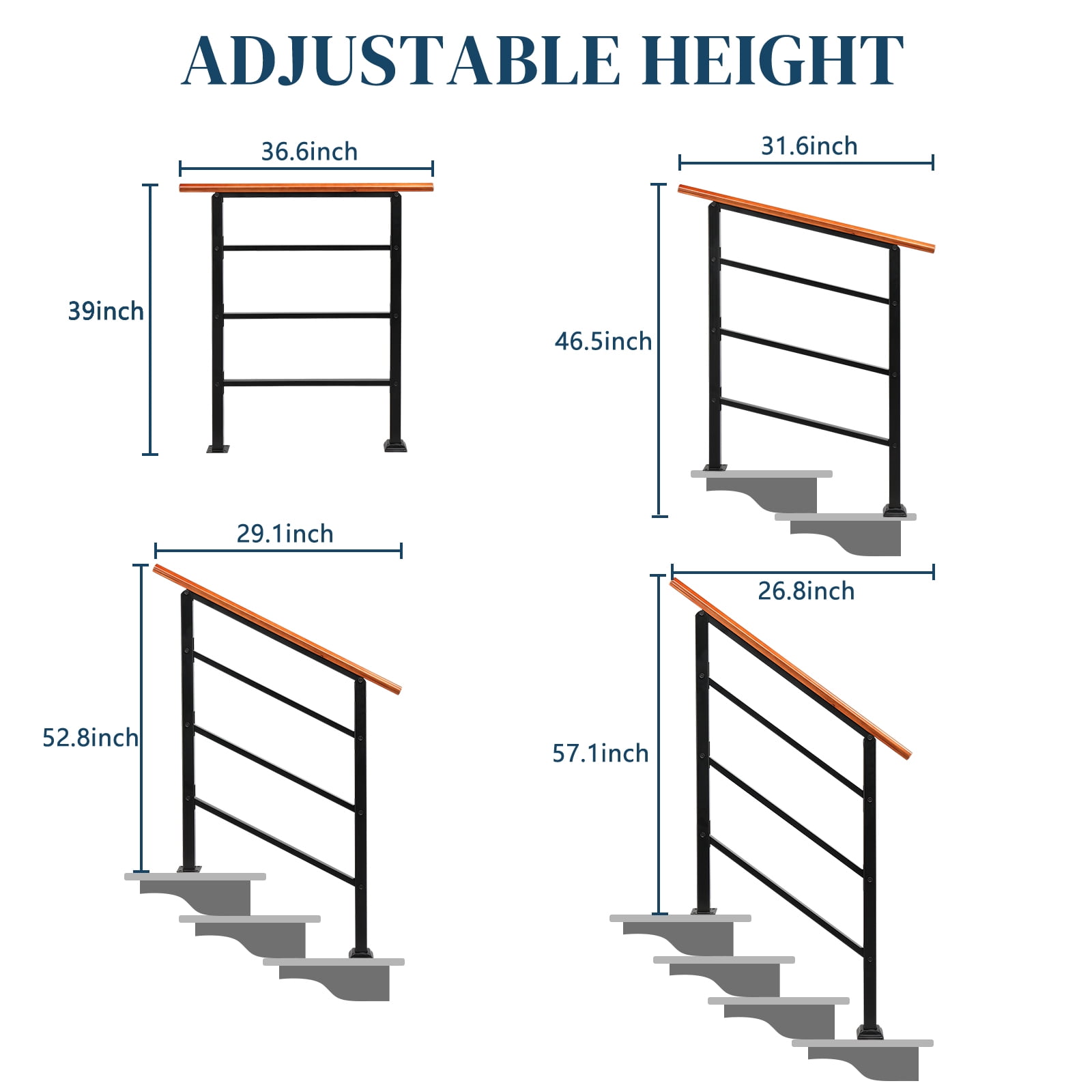Handrails for Outdoor Steps - Durable Wrought Iron & Solid Wood Railing ...