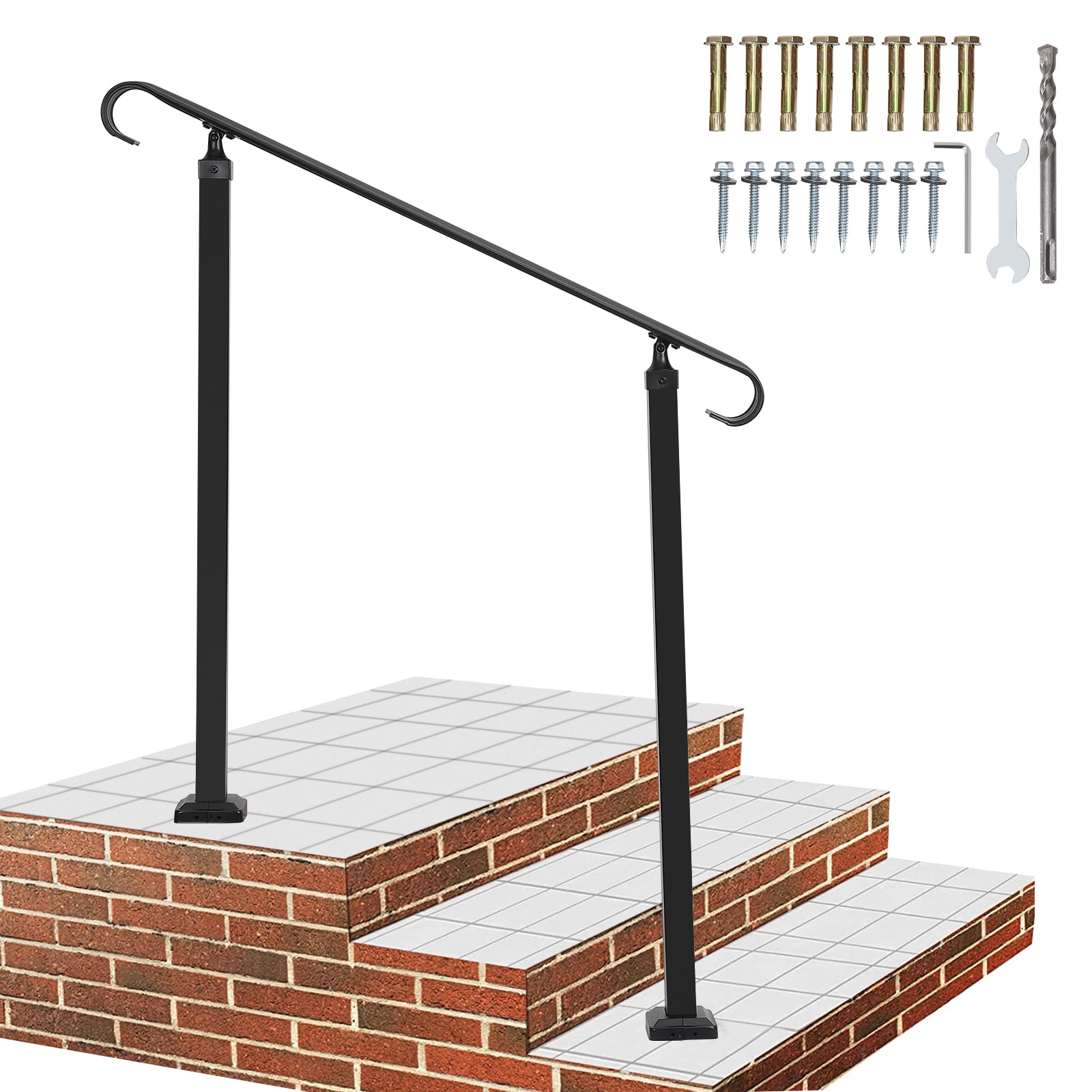 Walmart Wrought Iron Handrail for 1-2 Steps, Outdoor, Adjustable, Black ...