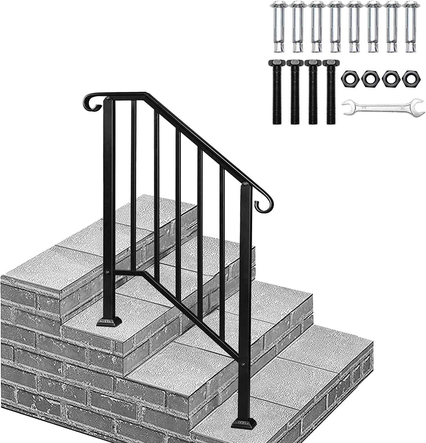 Handrails for Outdoor Steps, Fit 2 or 3 Steps Outdoor Stair Railing ...