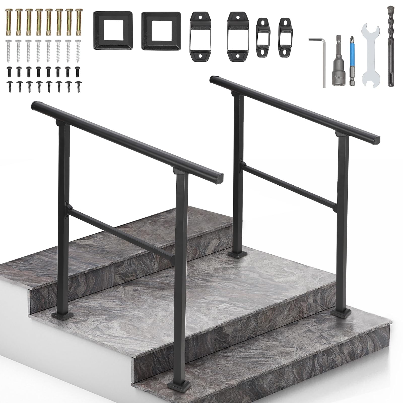 Handrails for Outdoor Steps, Outdoor Stair Railing Fits 2 to 3 Steps ...