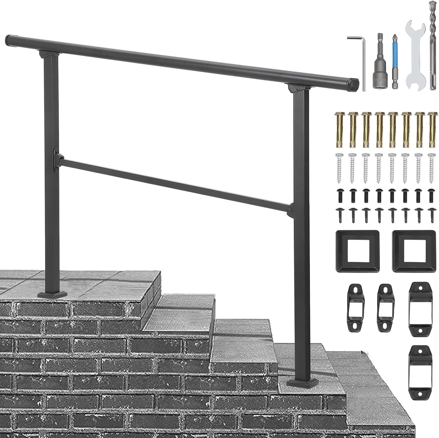 Handrails for Outdoor Steps, Outdoor Stair Railing Fits 3 to 4 Steps ...