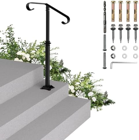 Handrails for Outdoor Steps, Single Post Wrought Iron Handrail for 1, 2 ...