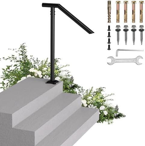 Handrails for Outdoor Steps, Single Post Wrought Iron Handrail for 1, 2 ...