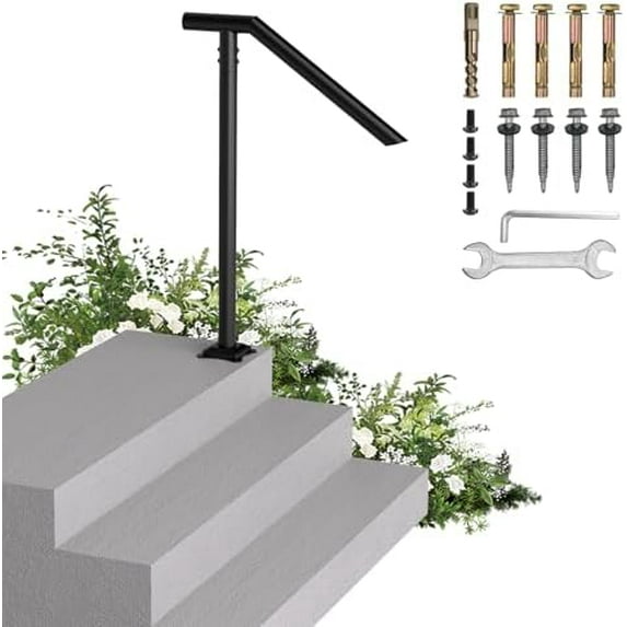 Handrails for Outdoor Steps, Single Post Wrought Iron Handrail for 1, 2 ...