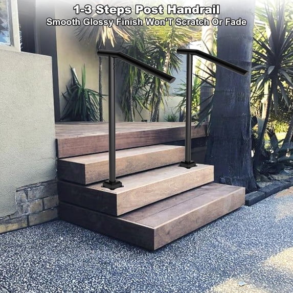 Handrails for Outdoor Steps, Single Post Wrought Iron Handrail for 1, 2 ...
