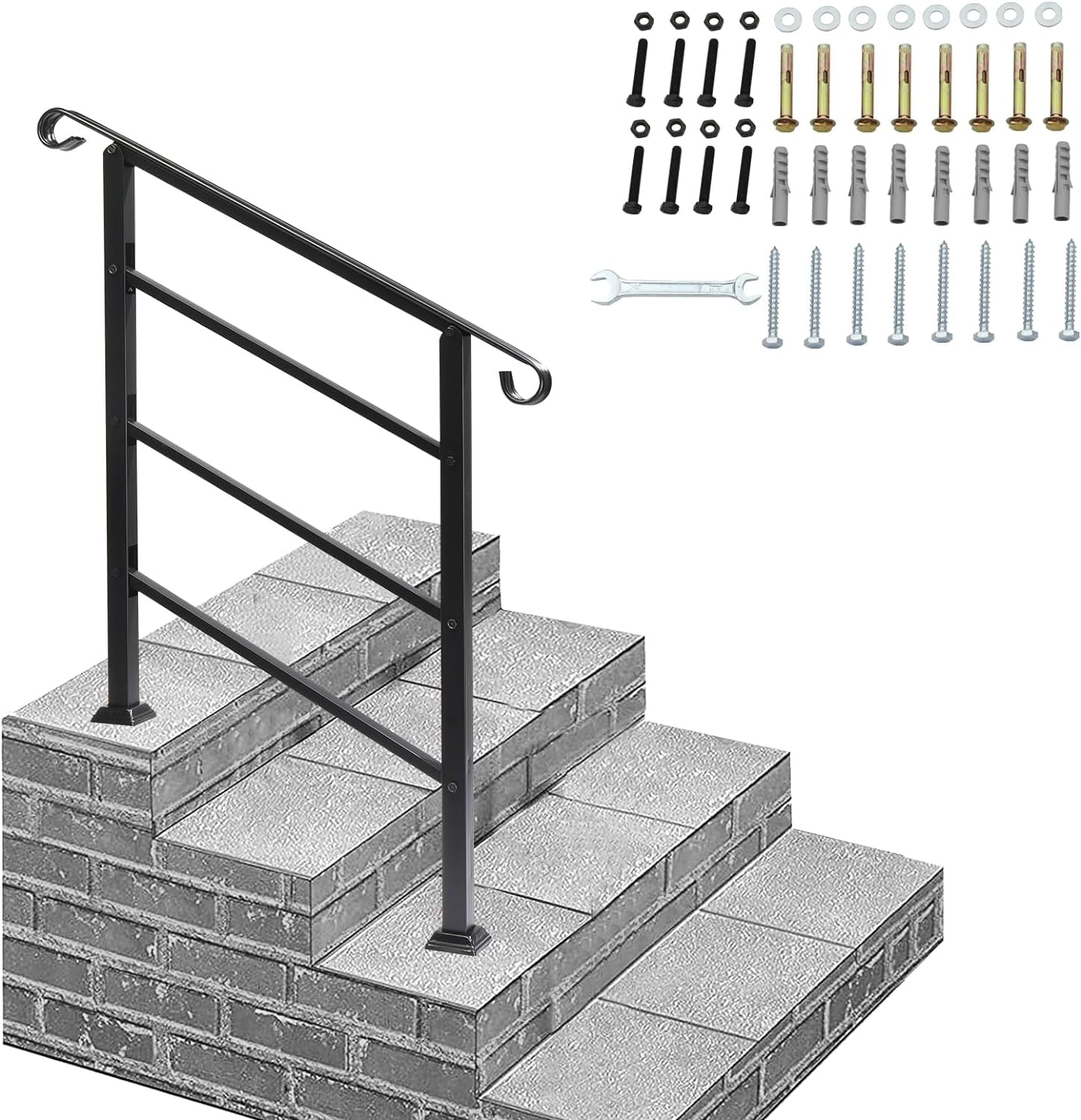 Handrails for Outdoor Steps, Stair Handrail Fits 1 to 4 Steps, Wrought ...