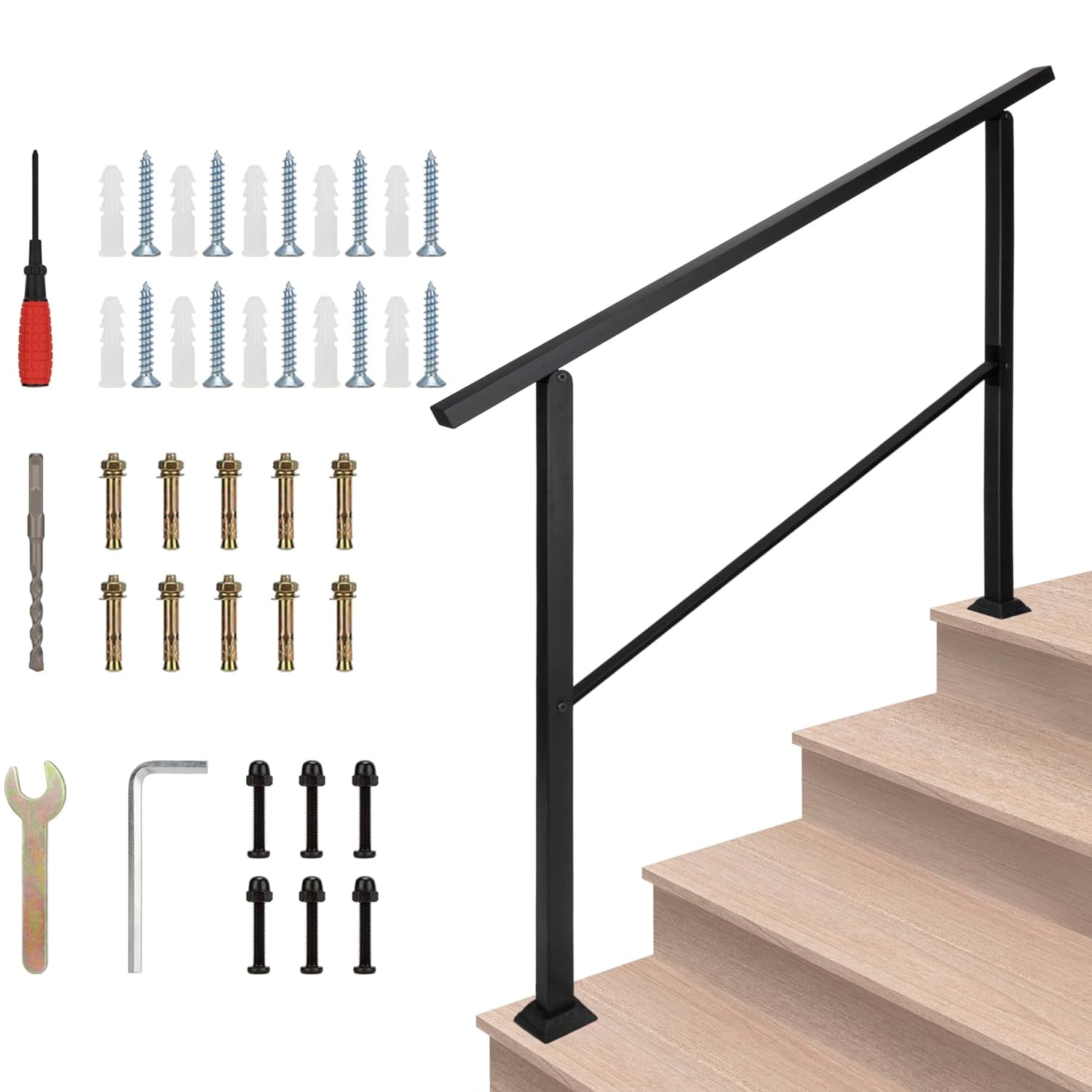 Handrails for Outdoor Steps, Outdoor Stair Railing Fits 3 to 4 Step ...