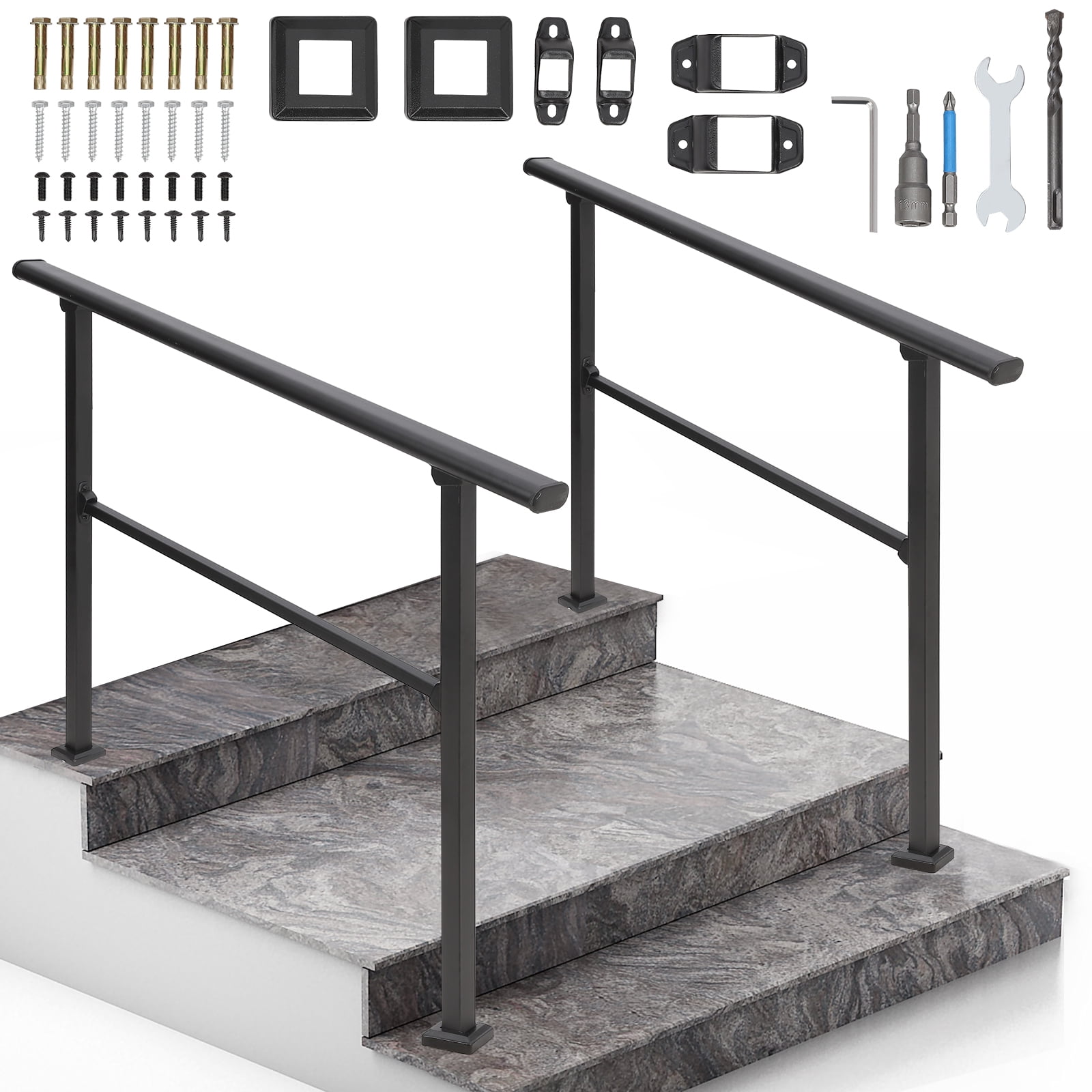 Handrails for Outdoor Steps, Outdoor Stair Railing Fits 3 to 4 Steps ...