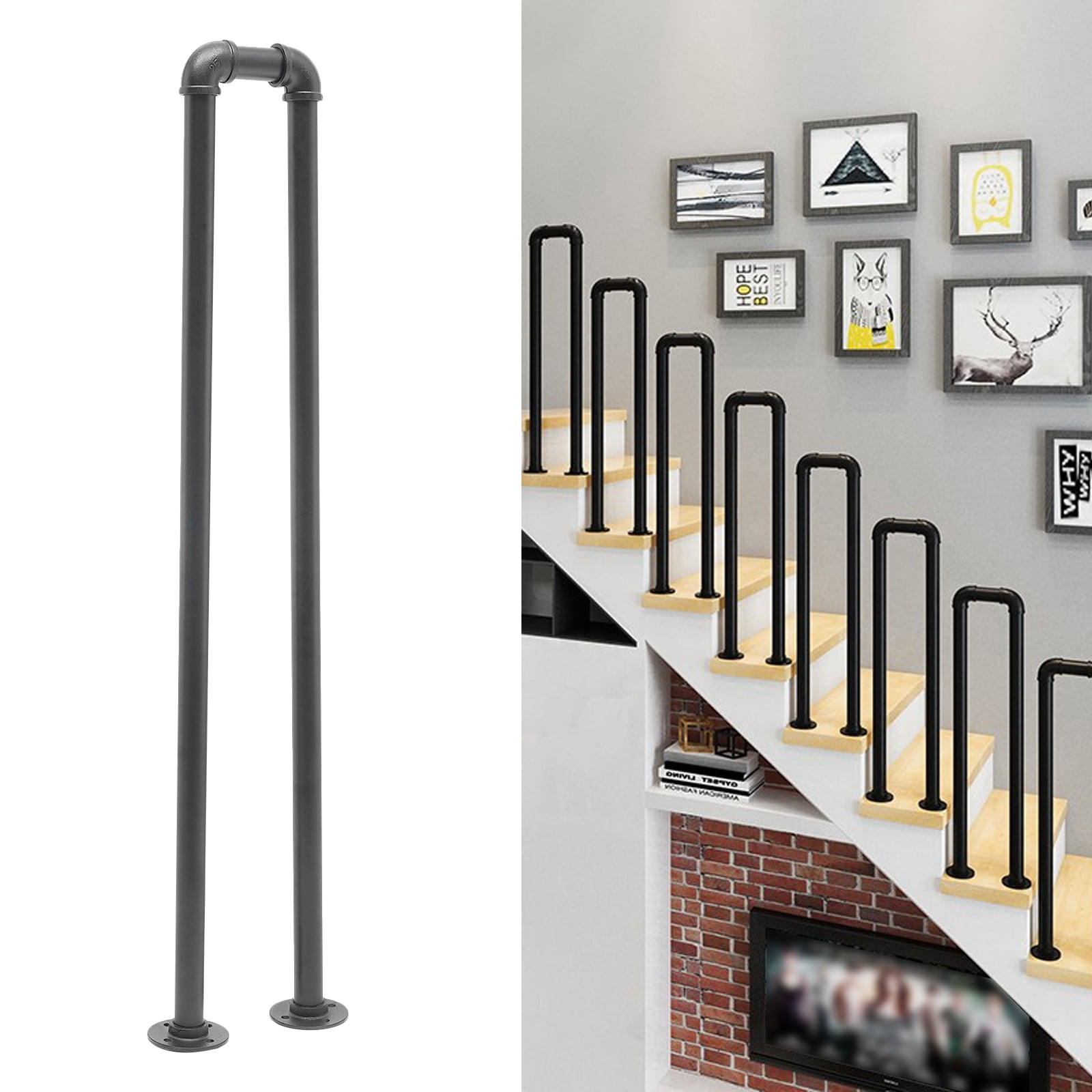Handrails for Stairs Indoor, Industrial Galvanized Steel Stair Railing ...