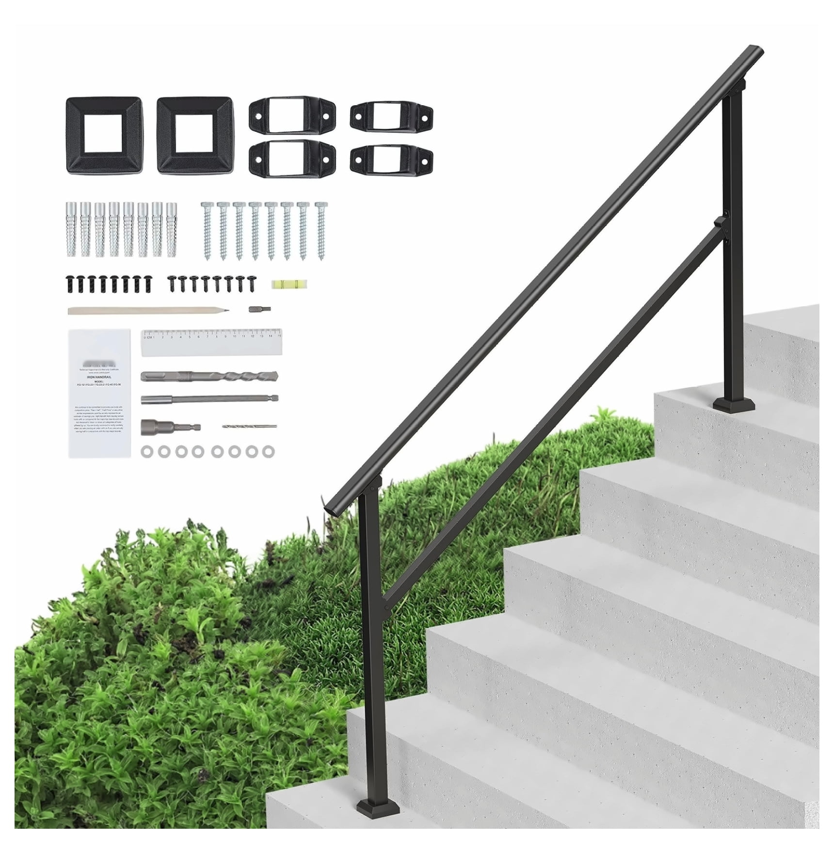 Handrails for Outdoor Steps - 5-6 Step Black Steel Porch Railing ...