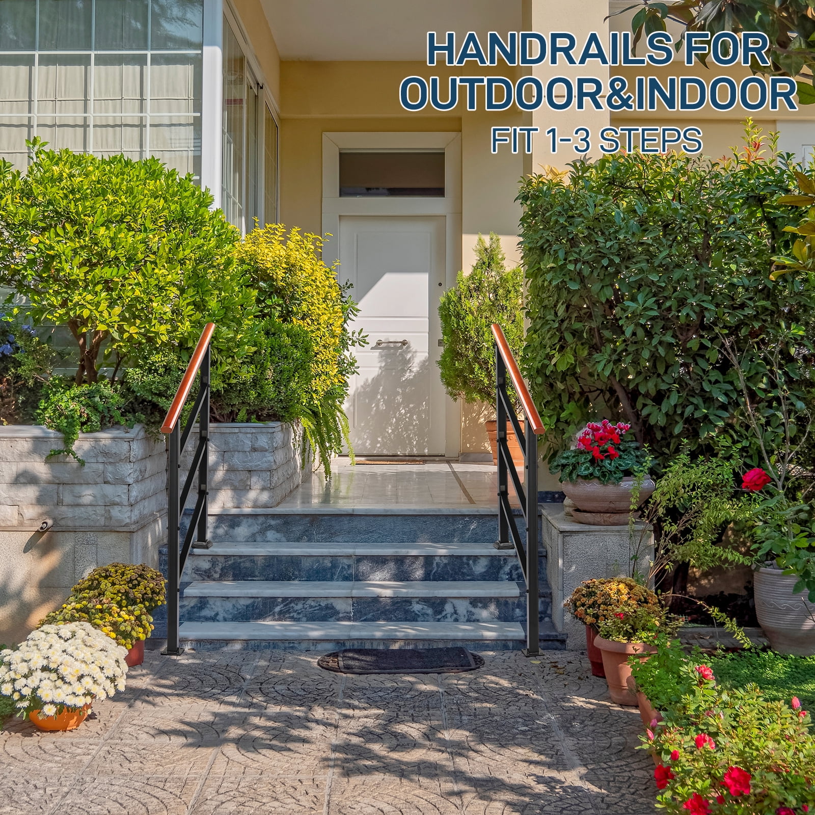 Handrails for Outdoor Steps, Wrought Iron Solid Wood Hand Railing for ...