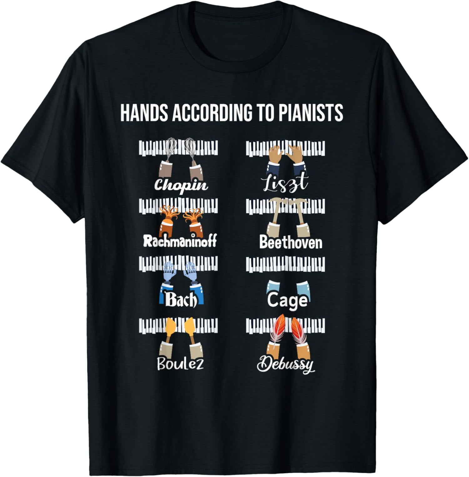 Hands According To Pianists - Classical Music Composer Piano T-Shirt ...