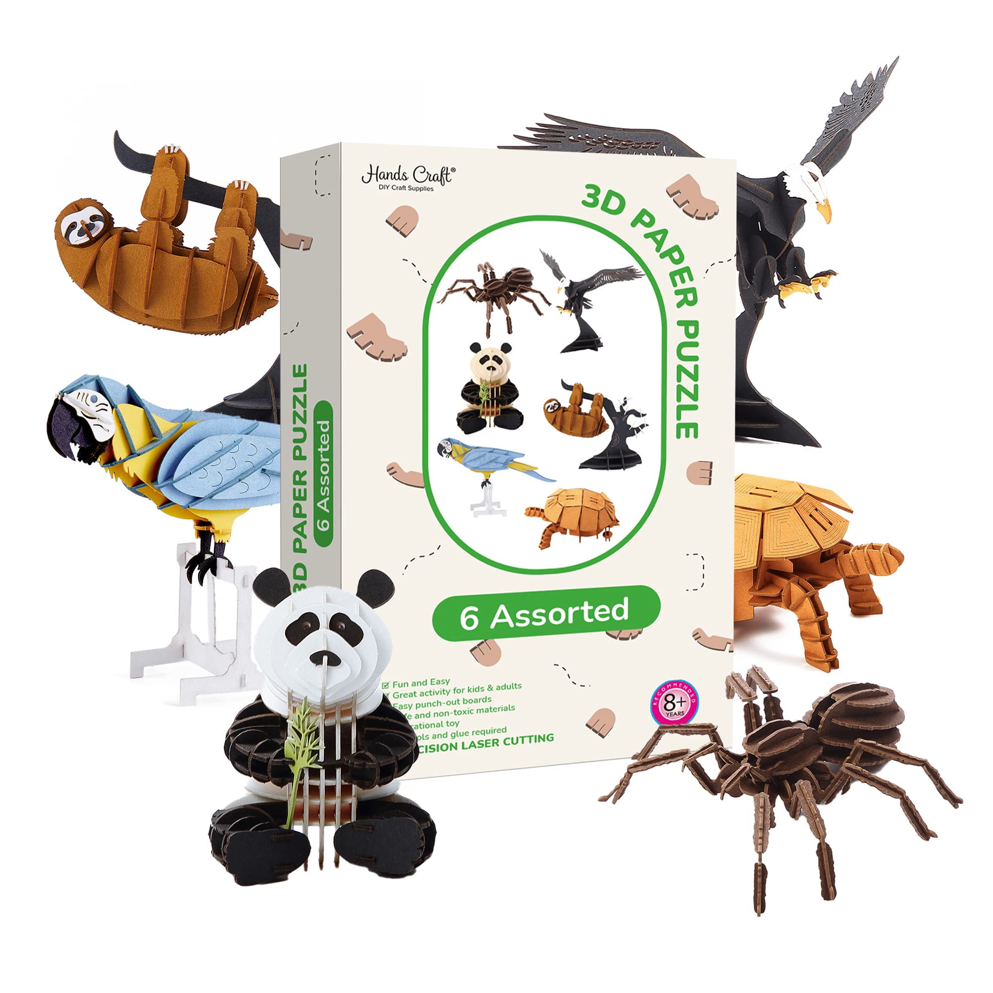 Hands Craft 3D Paper Puzzle Bundle: Animals 6pc Assorted Set PPZB1 ...