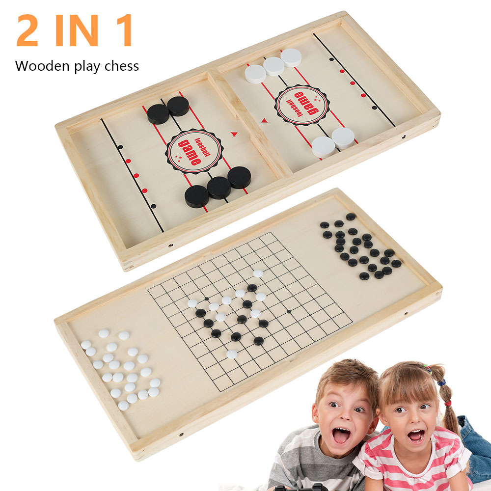 Hands DIY 2 in 1 Table Toy Hockey Game,Puck Game,Portable Wooden Bouncing Chess and Gobang Games ...
