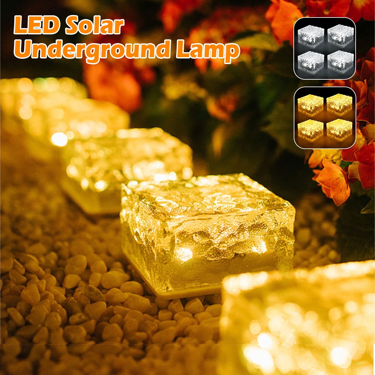 Hands DIY 4pcs Ice Cube Lights Outdoor LED Solar Brick Light Auto ON ...
