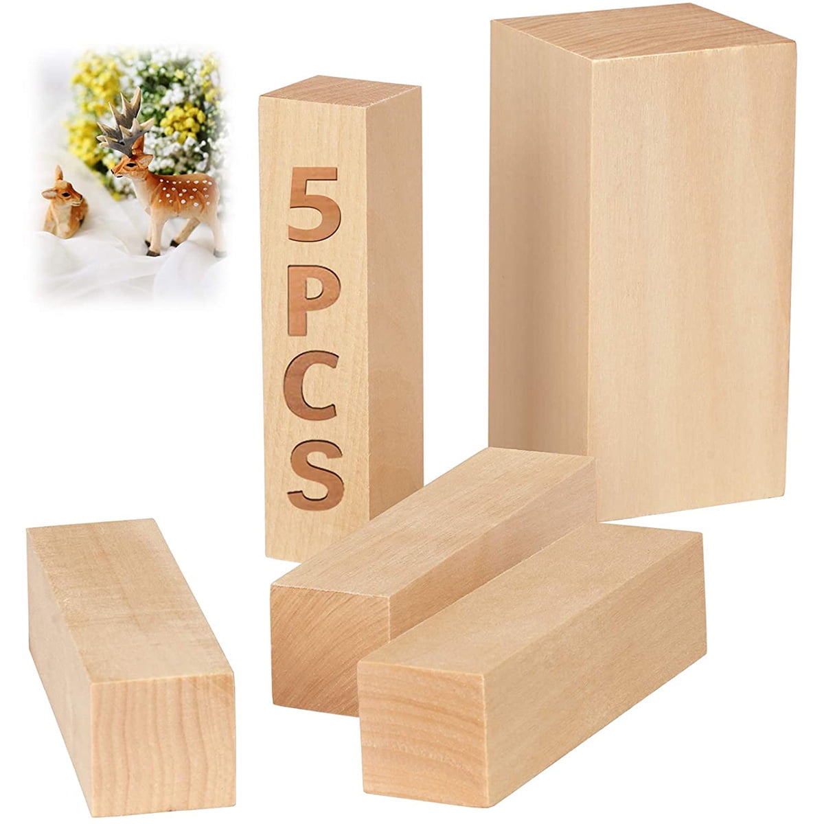 Hands DIY 5Pcs Basswood Carving Block Natural Soft Wood Carving Block 2 ...