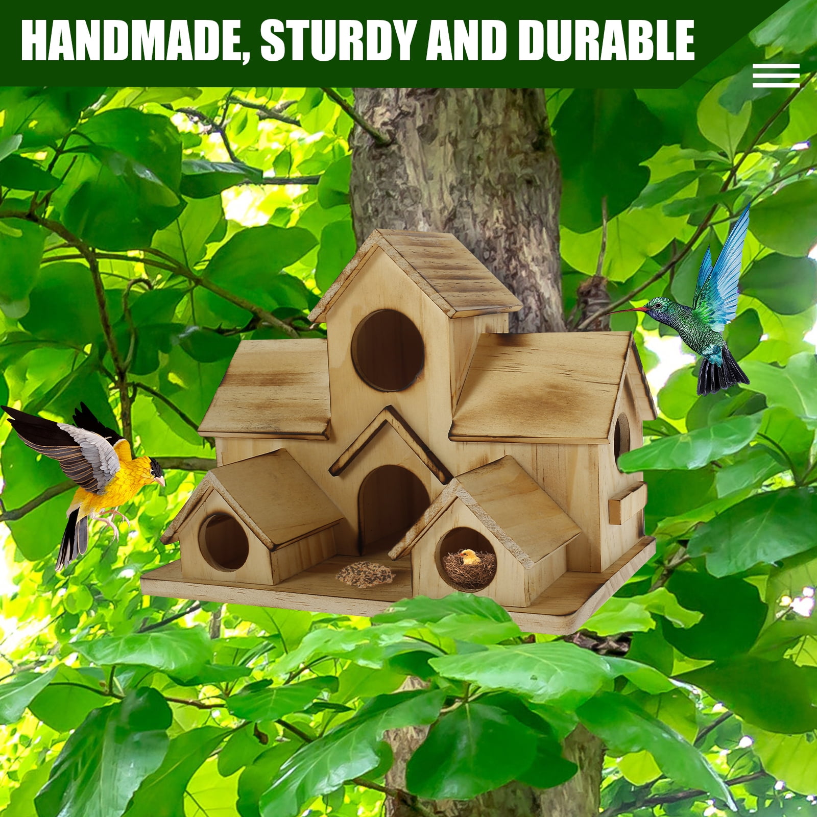 Hands DIYBird House with 6 Holes Handmade Wooden Birdhouse Hanging Bird ...