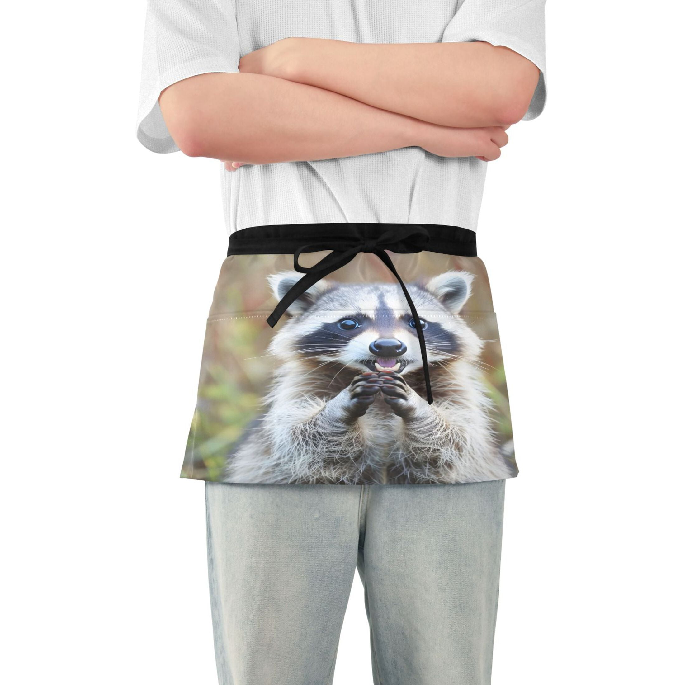Hands Folded Raccoon Server Apron with 3 Pockets Waterproof Waitress ...