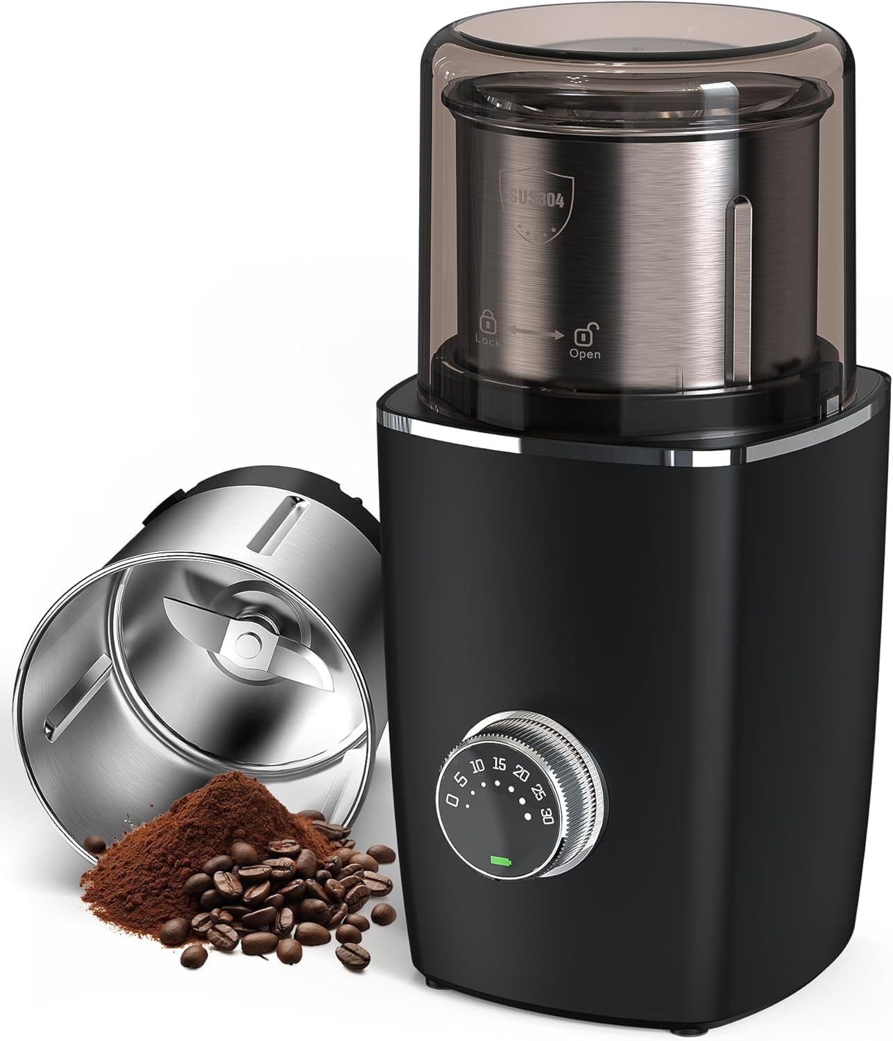 Hands-Free Blade Coffee Grinder, Cordless Mill with 5-30S Adjustable ...