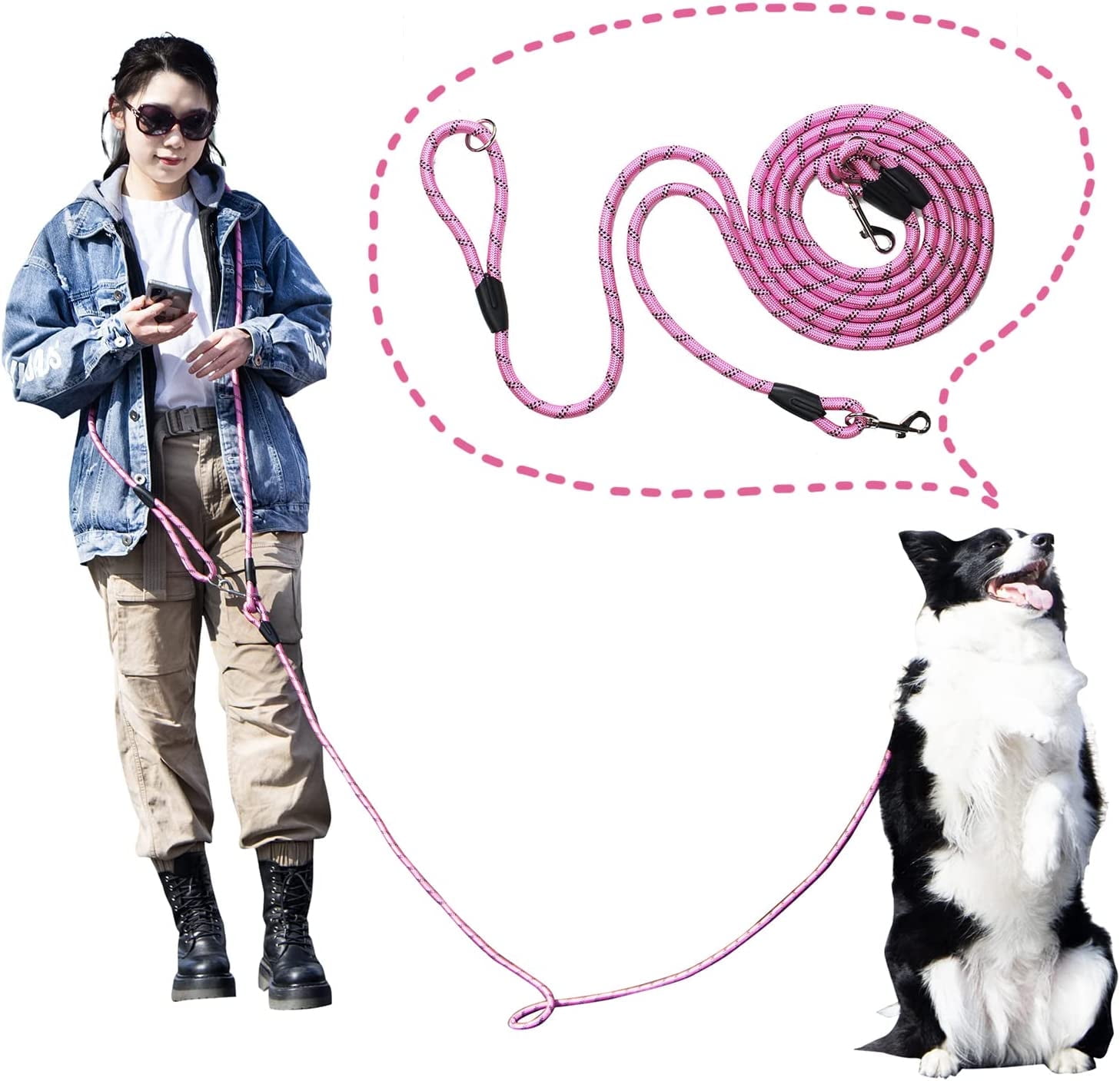 13ft Rope for Large, Medium & Small Dogs Hands Free Crossbody ...