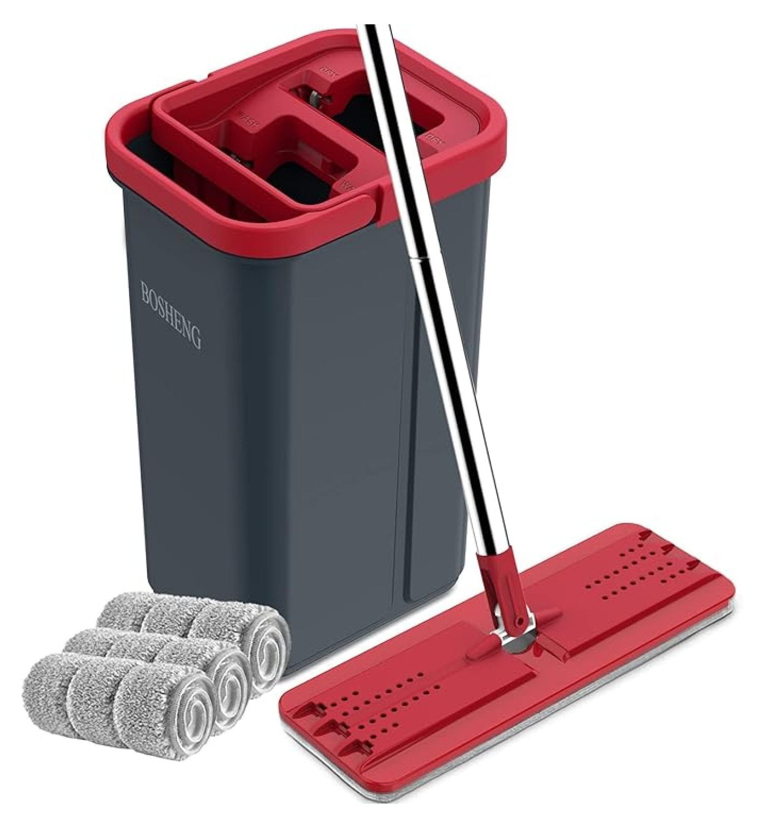 Hands-Free Mop and Bucket Set with 3 Washable Pads, Wet/Dry Floor ...