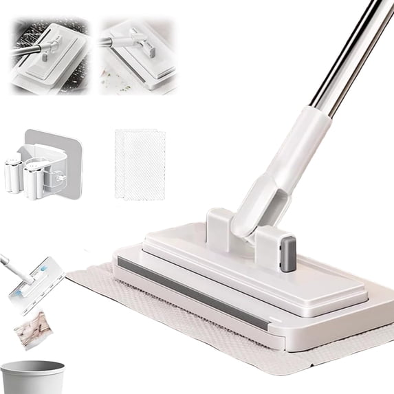 Hands Free Multi Purpose Flat Mop - Lazy Cleaning & Face Towel, 37.41in ...