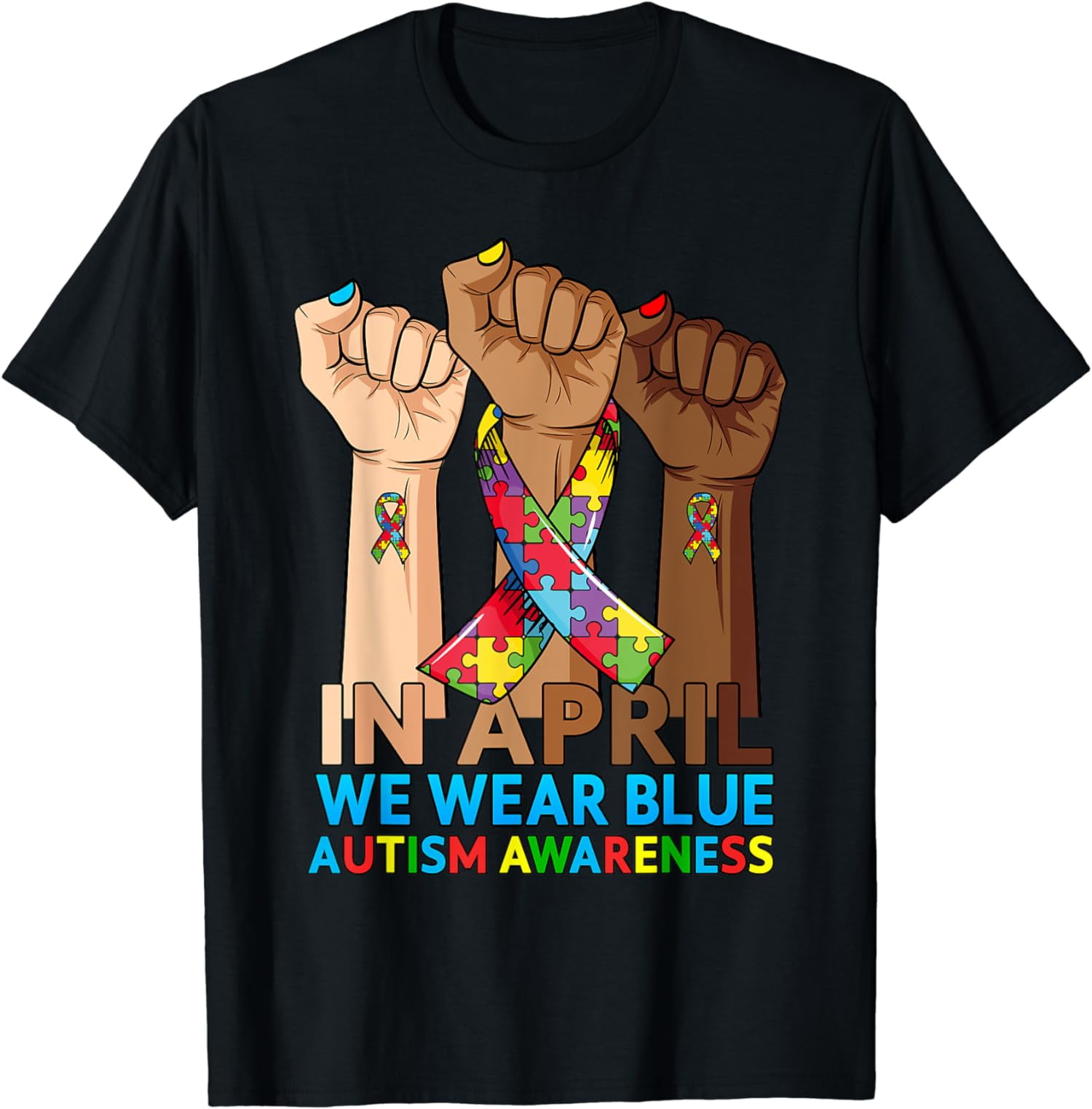 Hands In April We Wear Blue Autism Awareness Month Mom Women T-Shirt ...