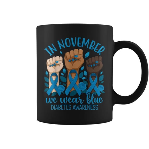 Hands In November We Wear Blue Diabetes Awareness Rainbow Coffee Mugs ...