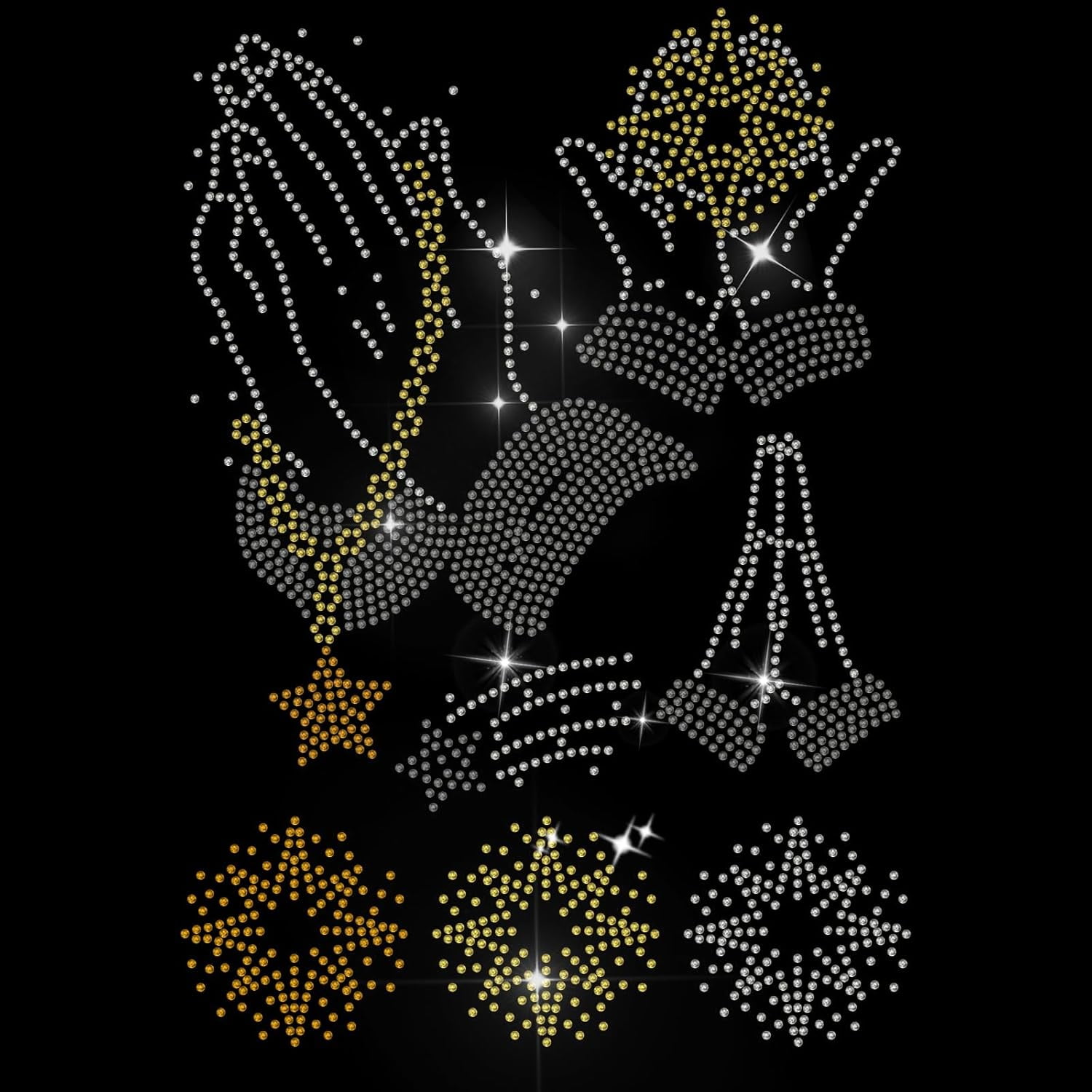 Hands Signs Rhinestone Iron on Hotfix Transfer Decal Christmas Stars ...