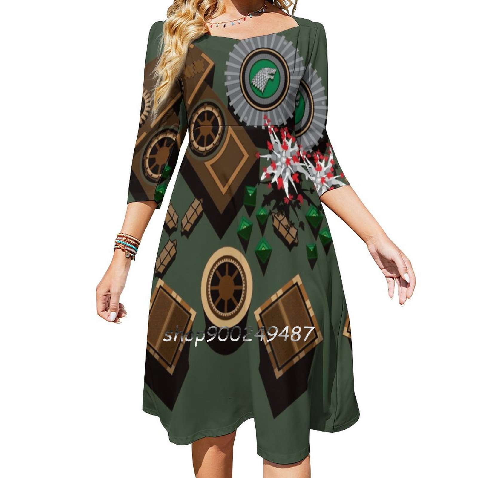 Hands To The Cosmos Square Neck Dress Summer Dress Women Elegant Halter ...