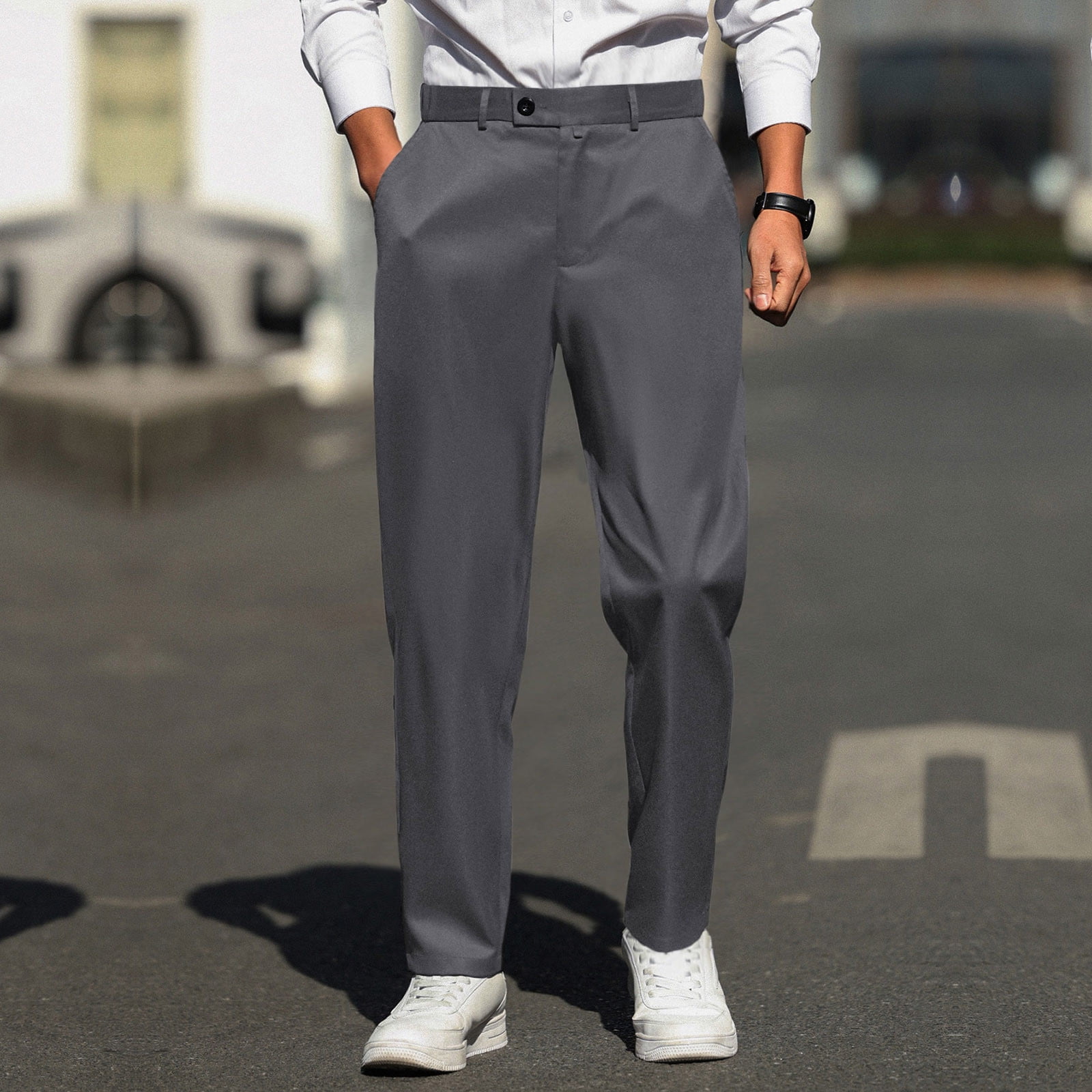 Handshe Men's Business Casual Pants, Solid Color with Stylish Waistband ...