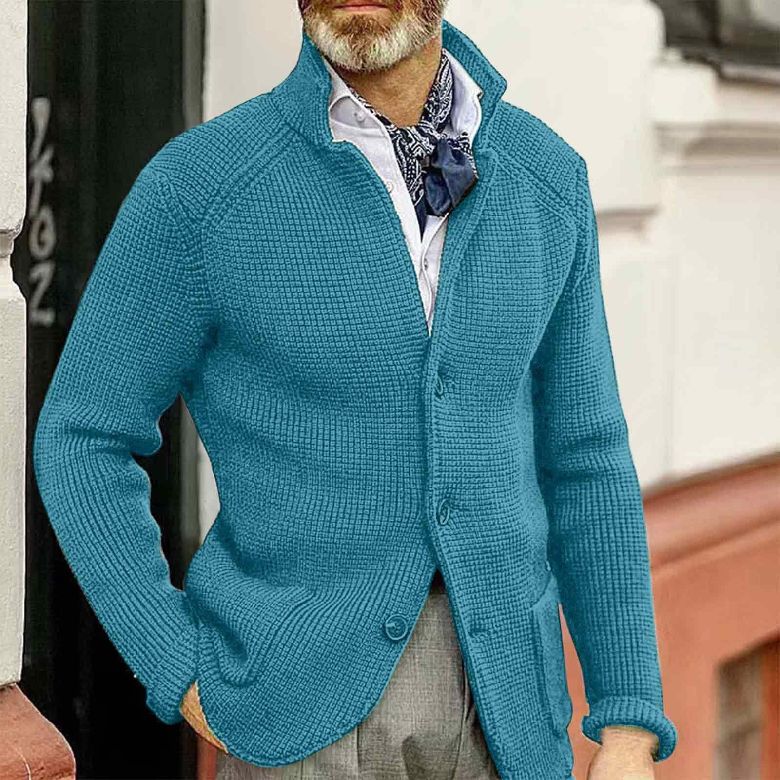 Handshe Men's Cardigan Sweater, Fashion Lapel Design with Button-Up ...