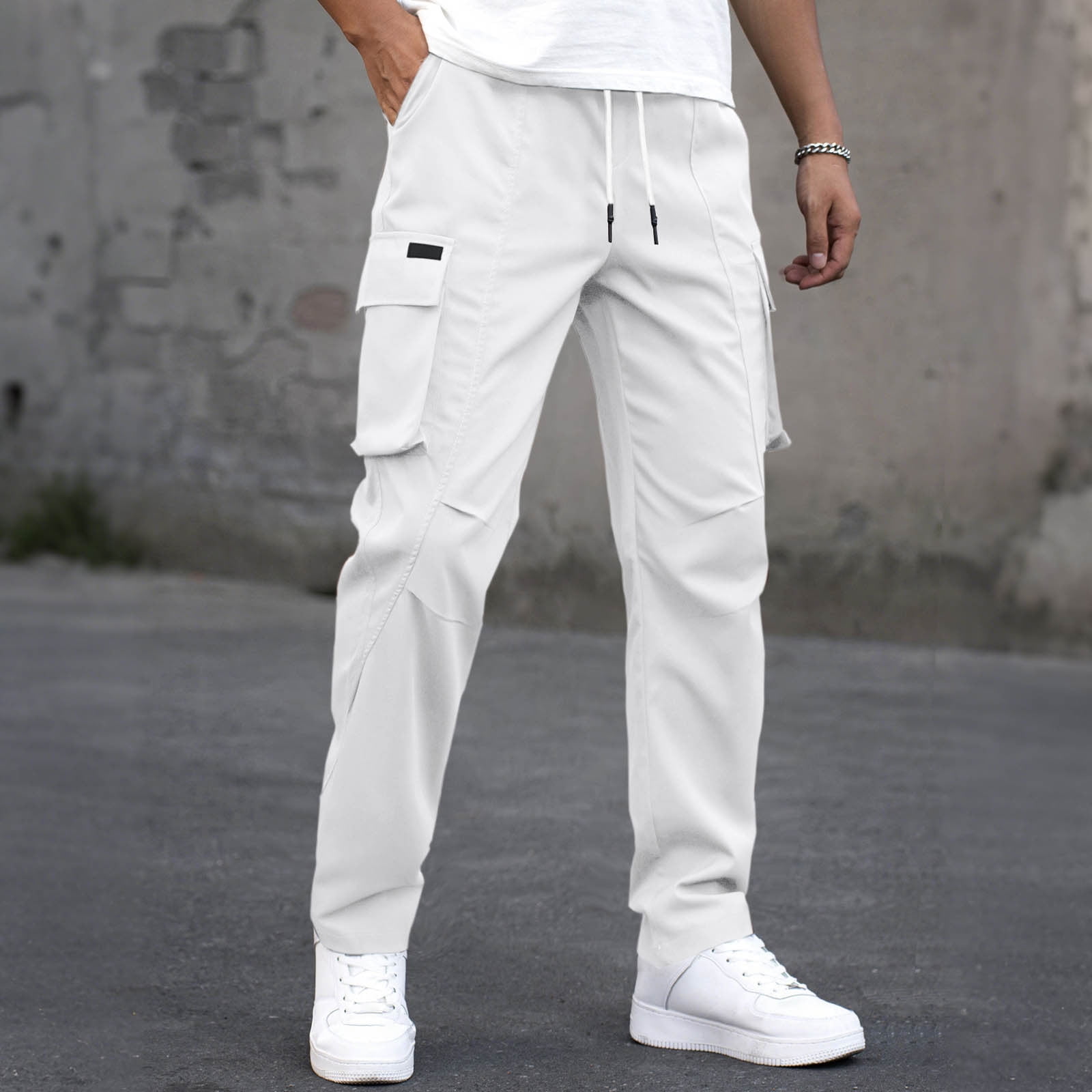 Handshe Men's Cargo Pants, Solid Color with Multiple Pockets and ...