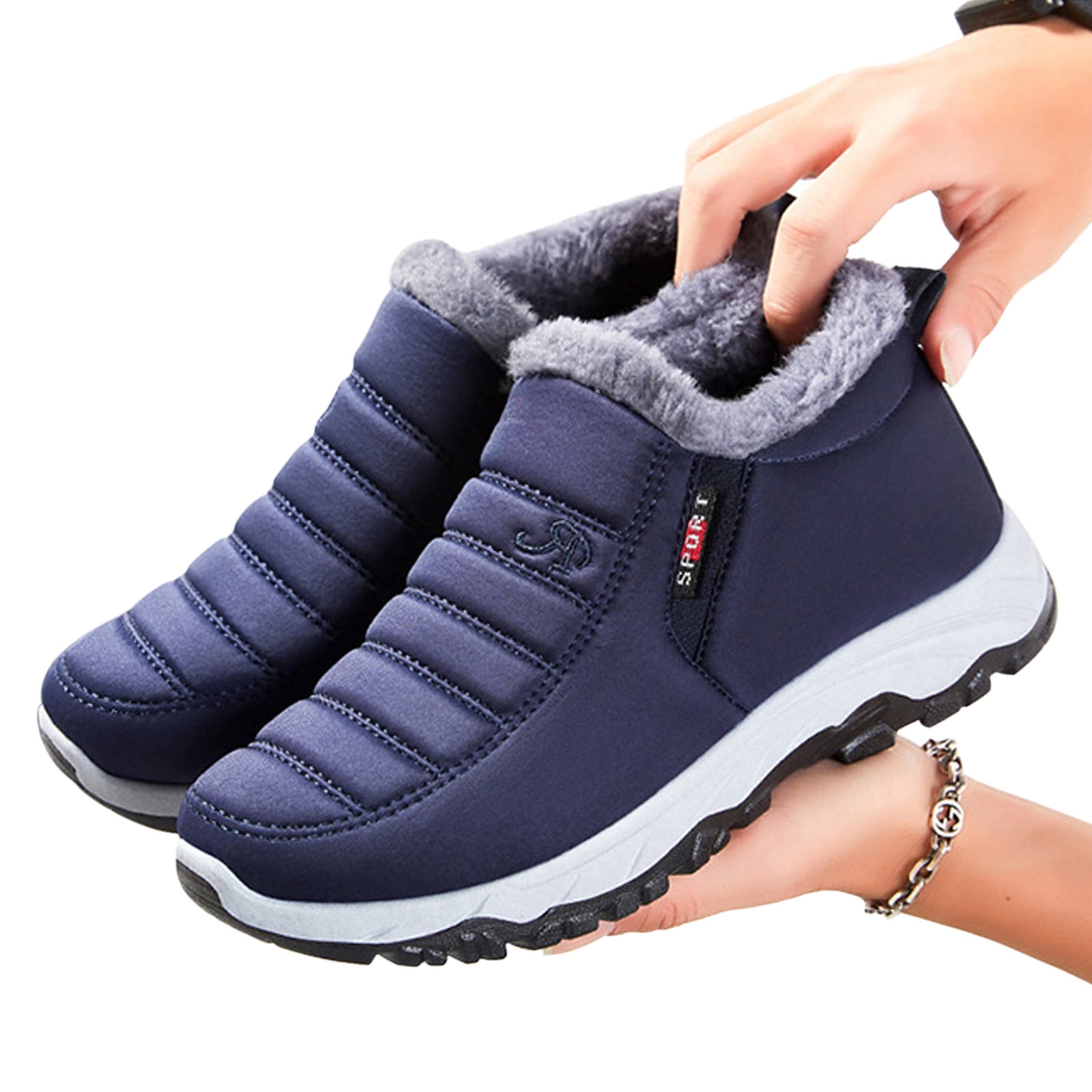 Handshe Men's Casual Thick Sole High-Top Boots – Fleece Lined Winter Warmth with Arch Support ...