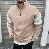 Handshe Men's Color-Block Mandarin Collar Zip-Up Sweatshirt for Casual ...