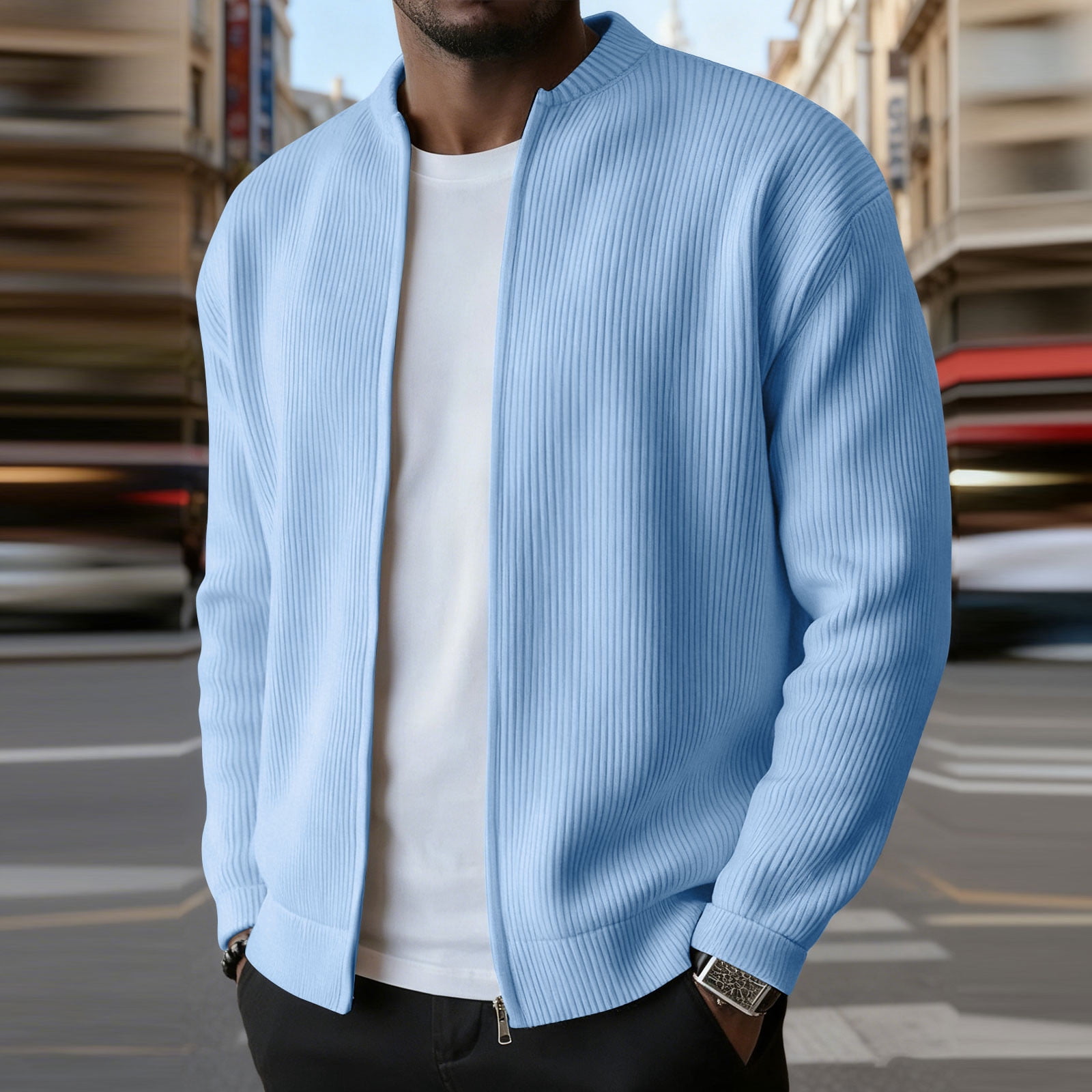 Handshe Men's Corduroy Jacket, Solid Color No Hood Long Sleeve with ...