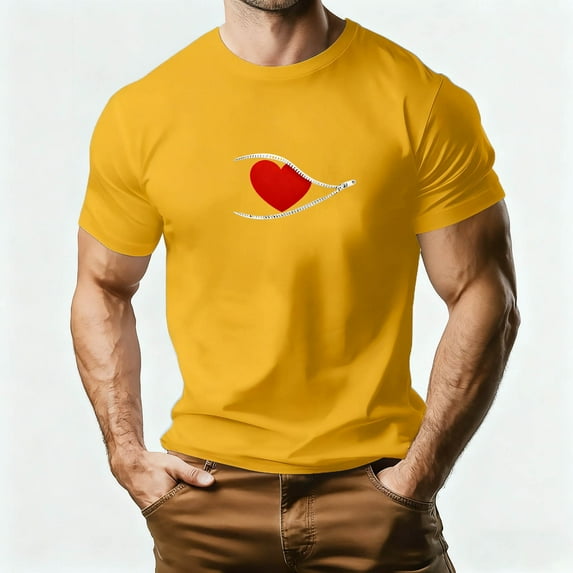 Handshe Men's Fashion T-Shirt with Heart Print, Short Sleeve Round Neck ...