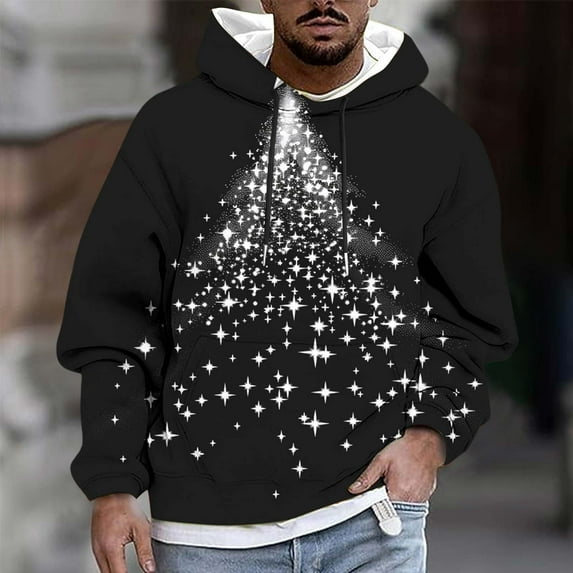 Handshe Men's Hooded Sweatshirt, Christmas Print Design, Long Sleeve ...