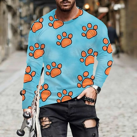 Handshe Men's Long Sleeve T-Shirt, Round Neck Pullover with Claw Print ...