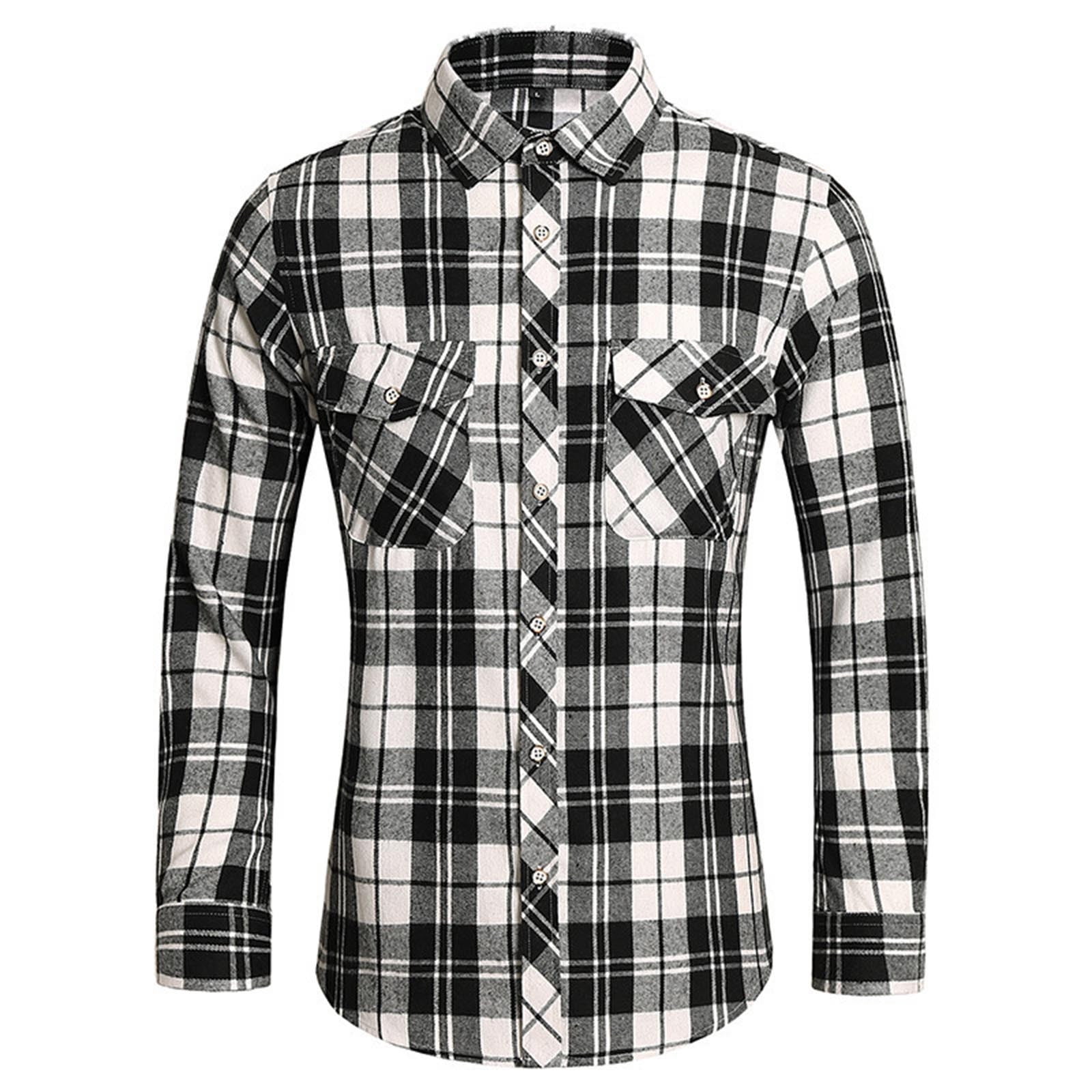 Handshe Men's Plaid Shirt, Long Sleeve Button-Up with Two Pockets ...